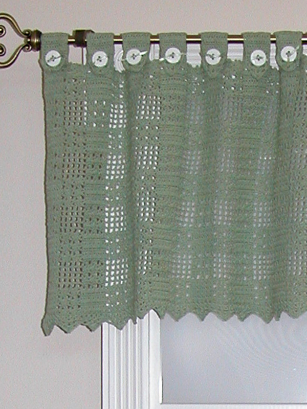 Buttoned Gingham Filet Crochet Valance ~ Kathryn Clark Crochet